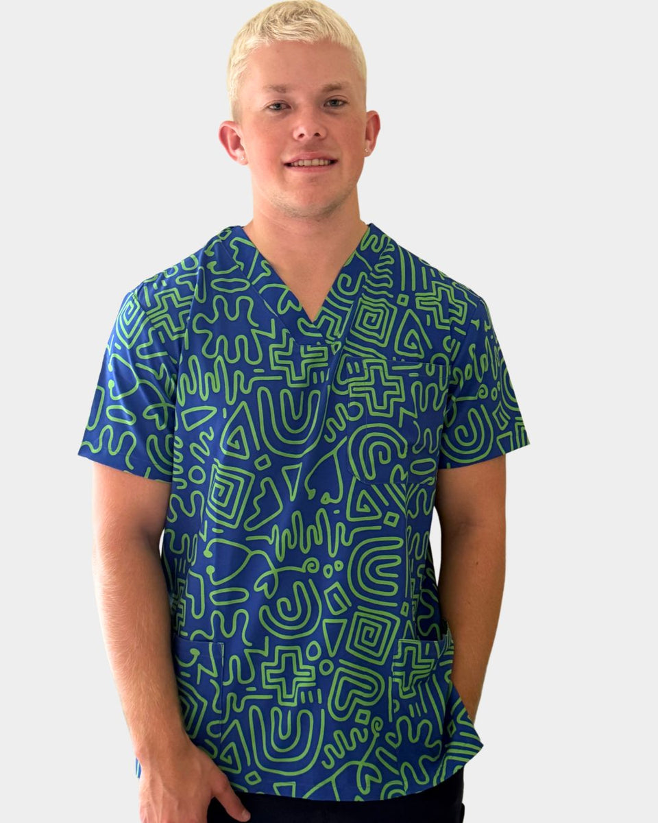 'Scribble On Scrubs' Patterned Scrub Top | Fun Printed Scrubs For Men – Hunter Scrubs