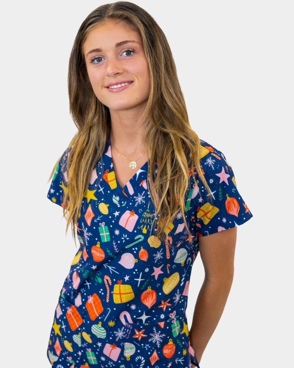 'Christmas Confetti' Patterned Scrub Top | Christmas Scrubs Australia ...