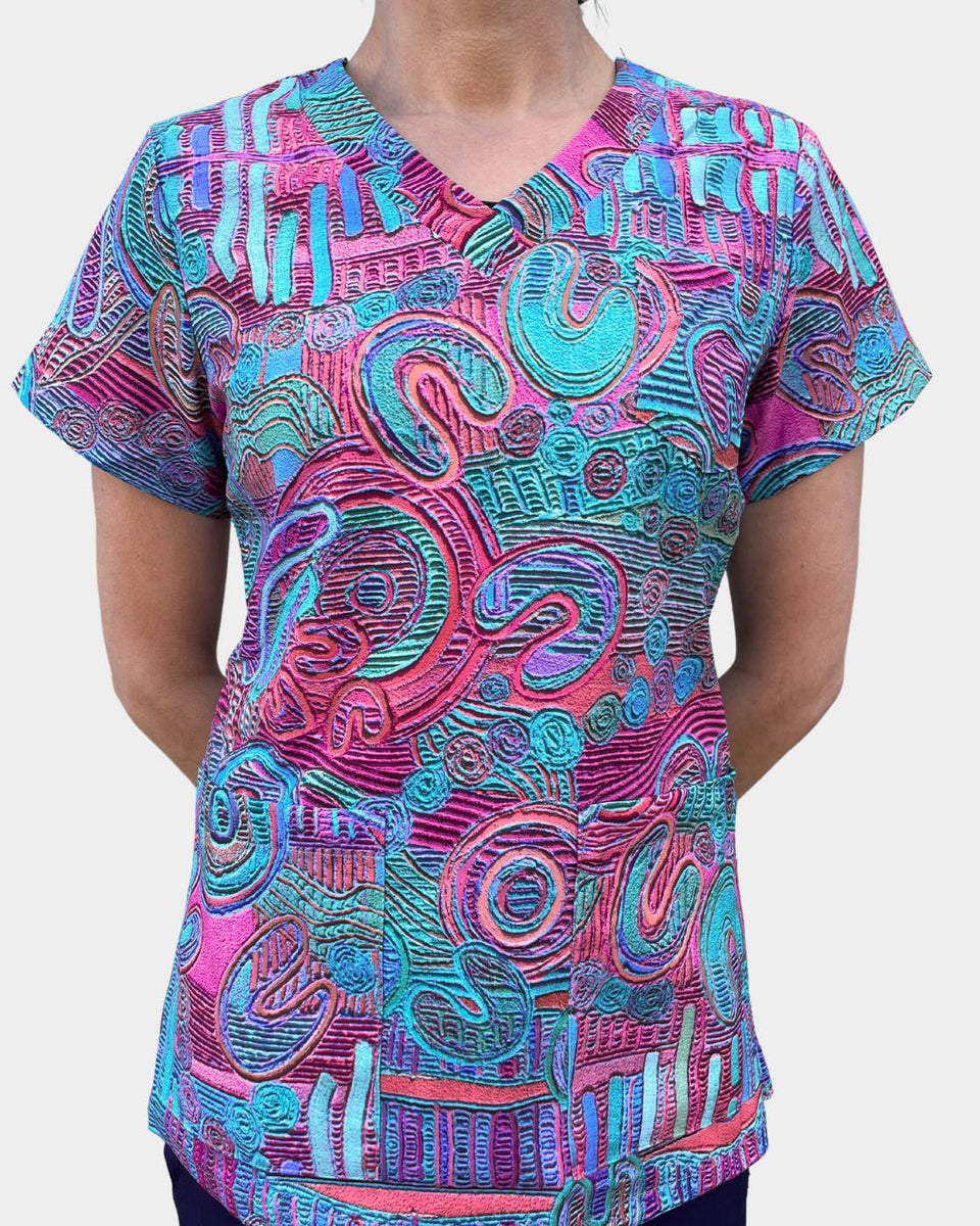 Indigenous Pattern Scrub Top By Saretta Fielding | Aboriginal Art ...