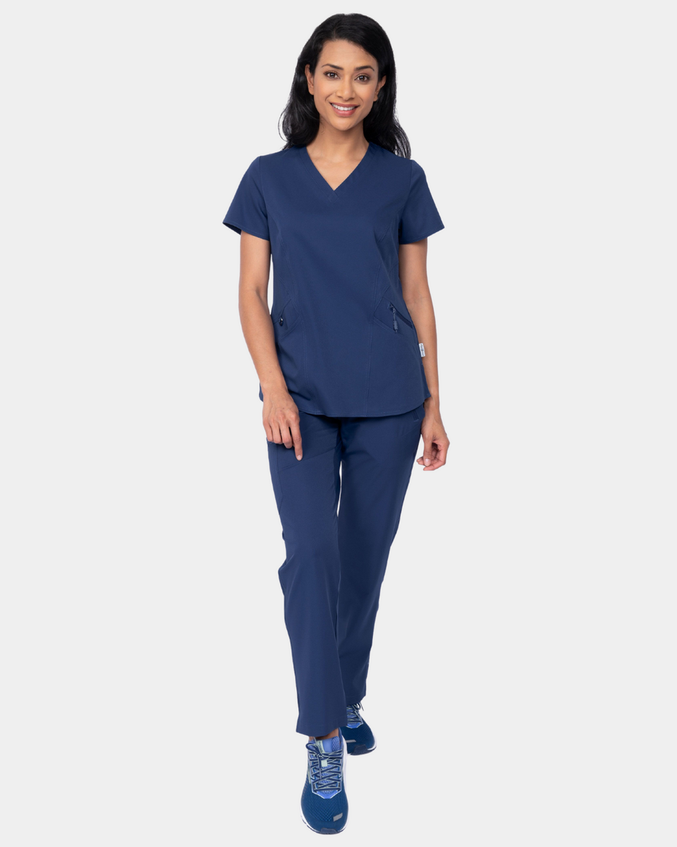 Ava Women's Stretch Yoga Scrub Set - Navy | Flattering Nurse Scrubs ...
