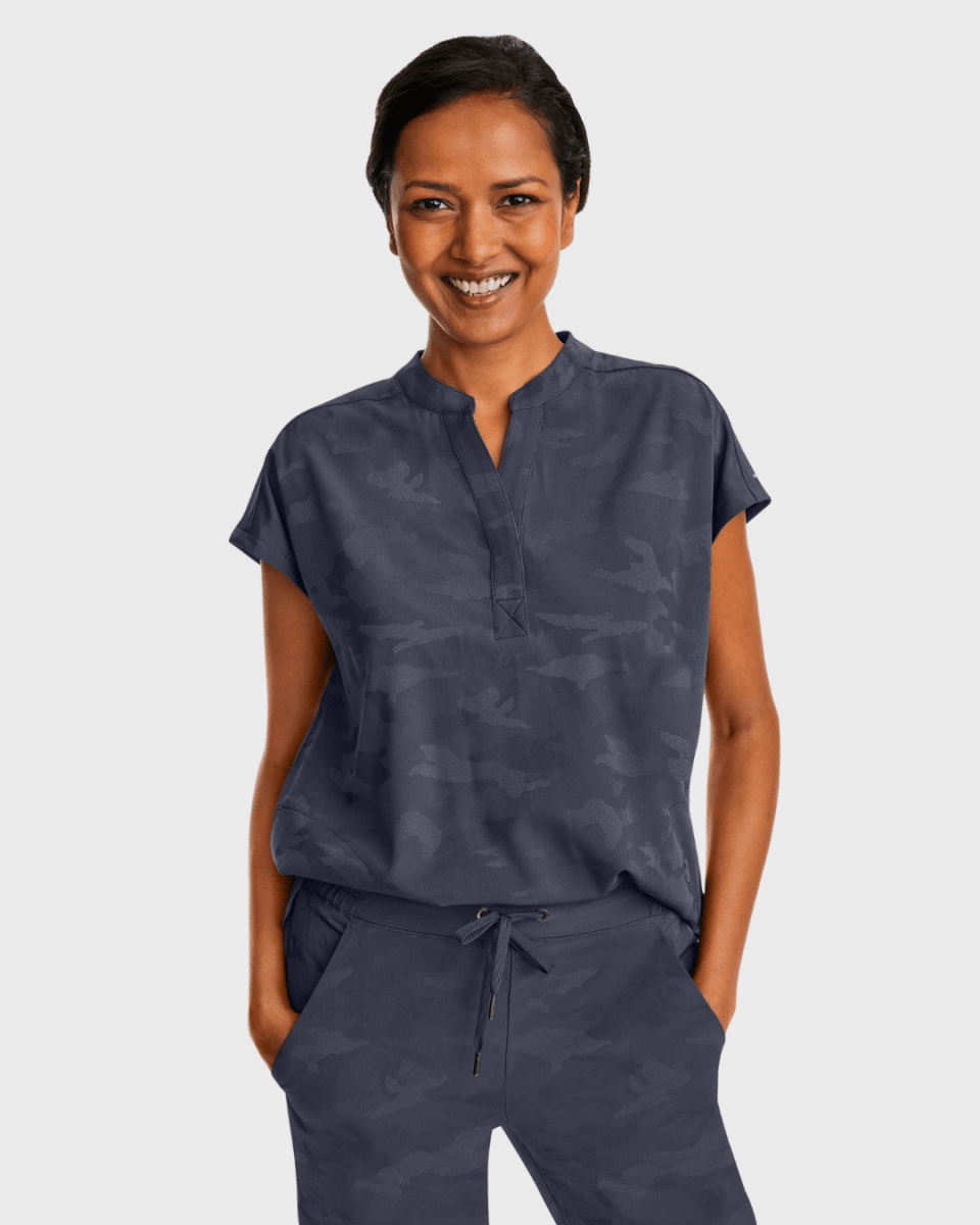 Journey Women's Mandarin Collar Camo Print Scrub Top - Pewter XS - 235 ...