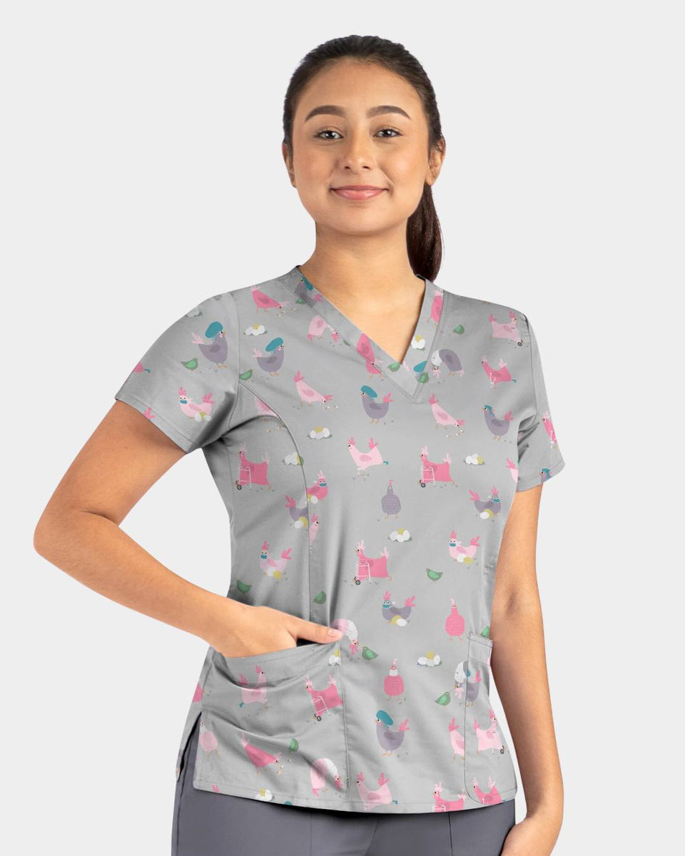 'Hot Chicks' Women's Stretch Scrub Top | Cute Patterned Easter Scrubs ...