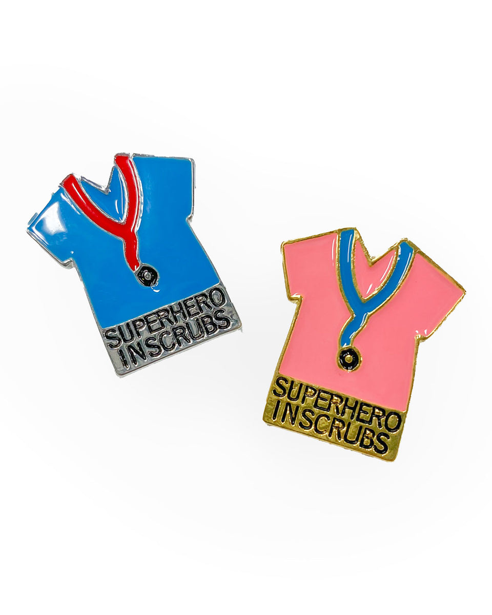 'Superhero in Scrubs' Enamel Pins - Pink & Blue – Hunter Scrubs